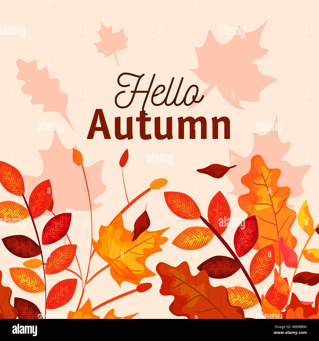 autumn season with leaves and branches plants design Stock Vector Image ...
