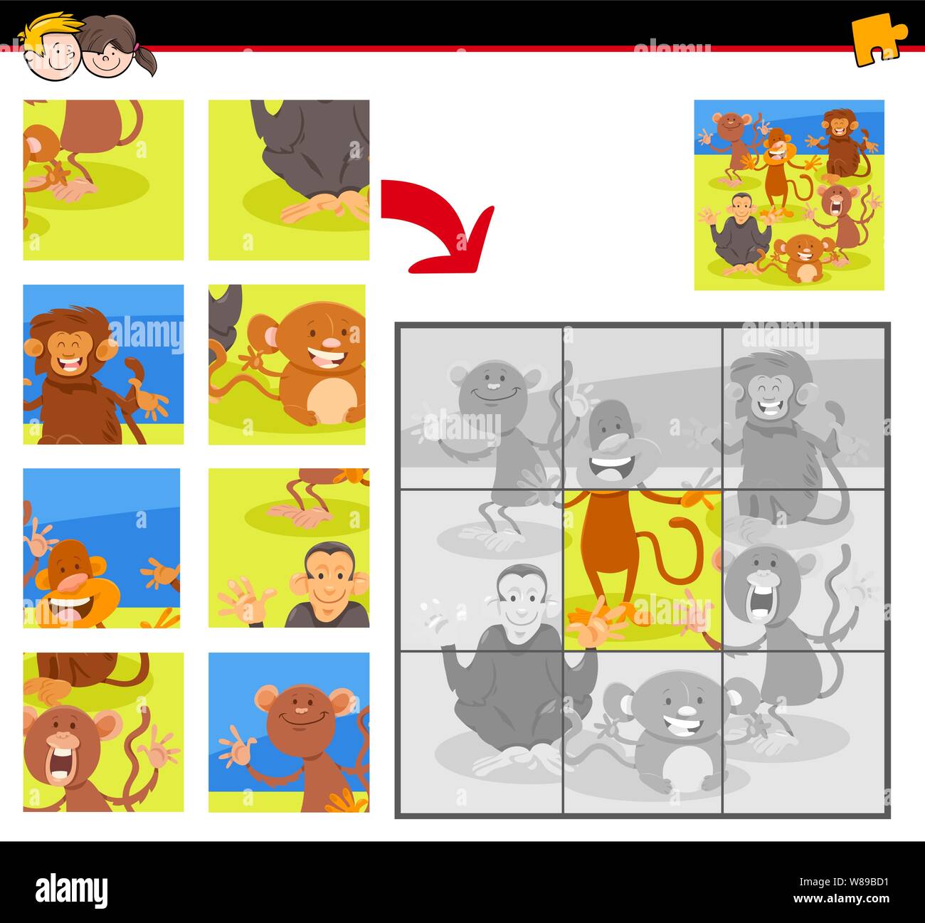 Cartoon Illustration of Educational Jigsaw Puzzle Game for Children ...