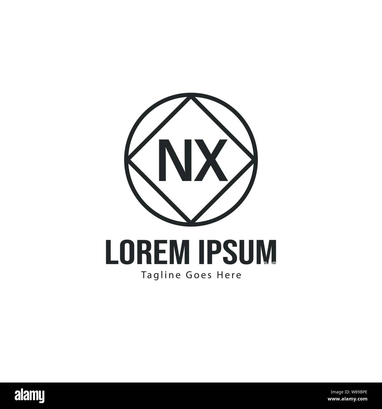 Initial NX logo template with modern frame. Minimalist NX letter logo ...