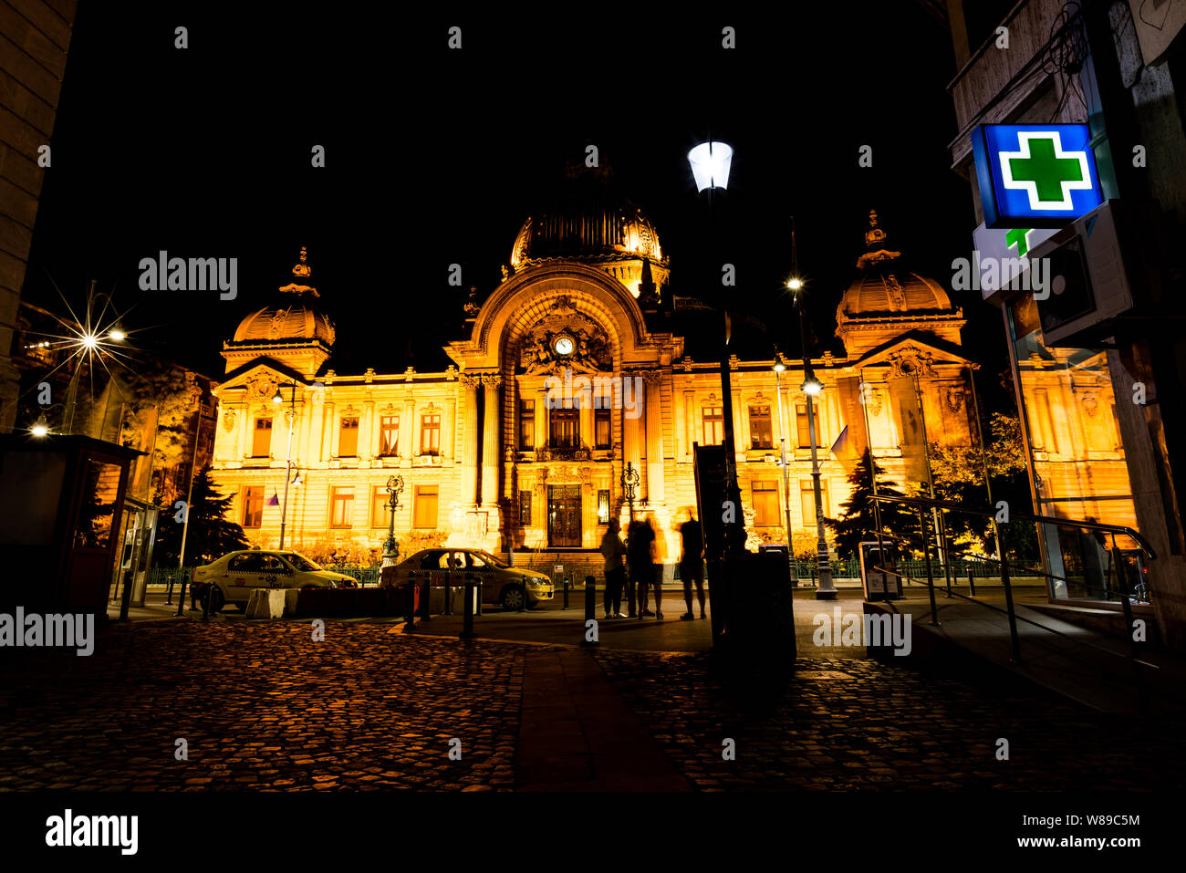 Bucharest town hall after dark Stock Photo - Alamy