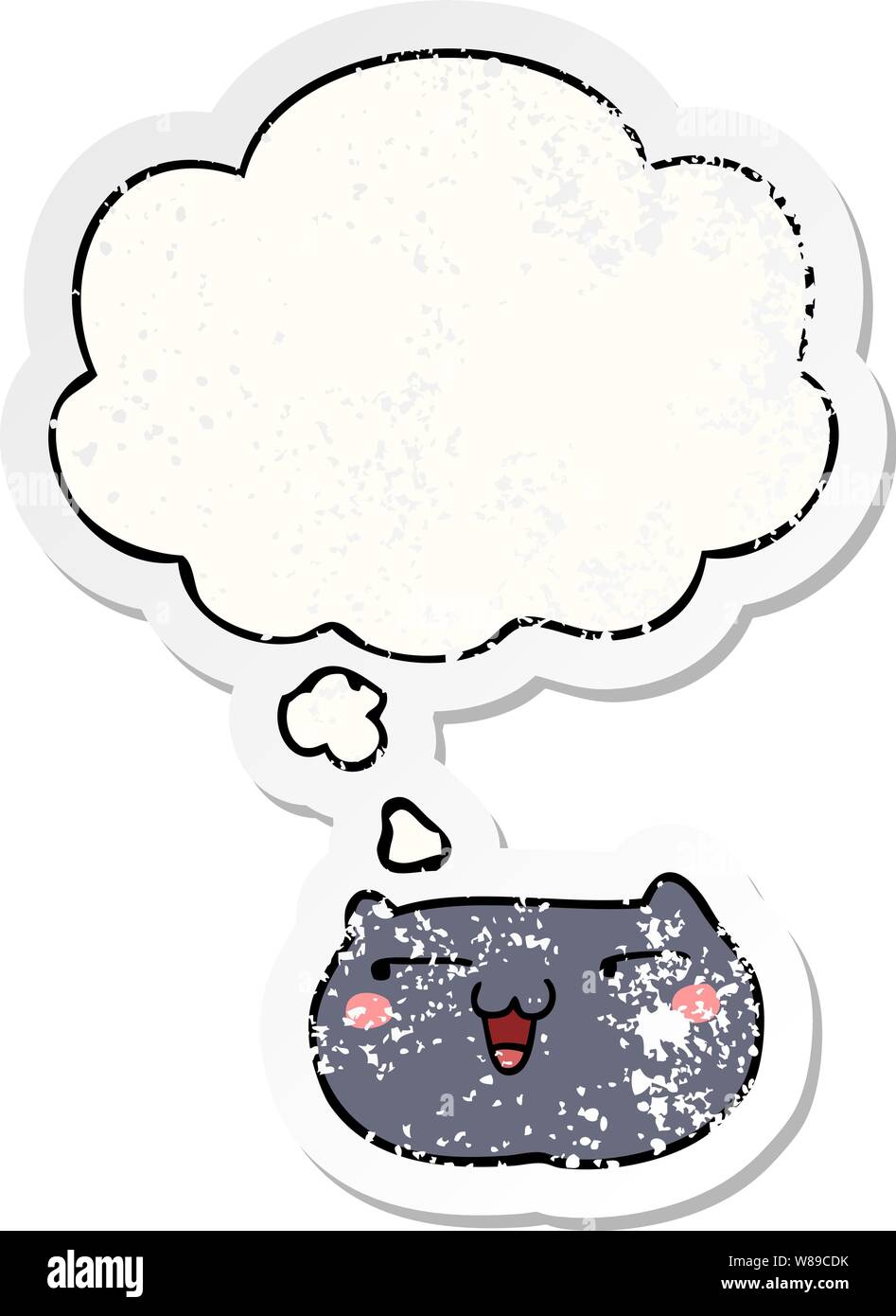 cartoon cat face with thought bubble as a distressed worn sticker Stock ...