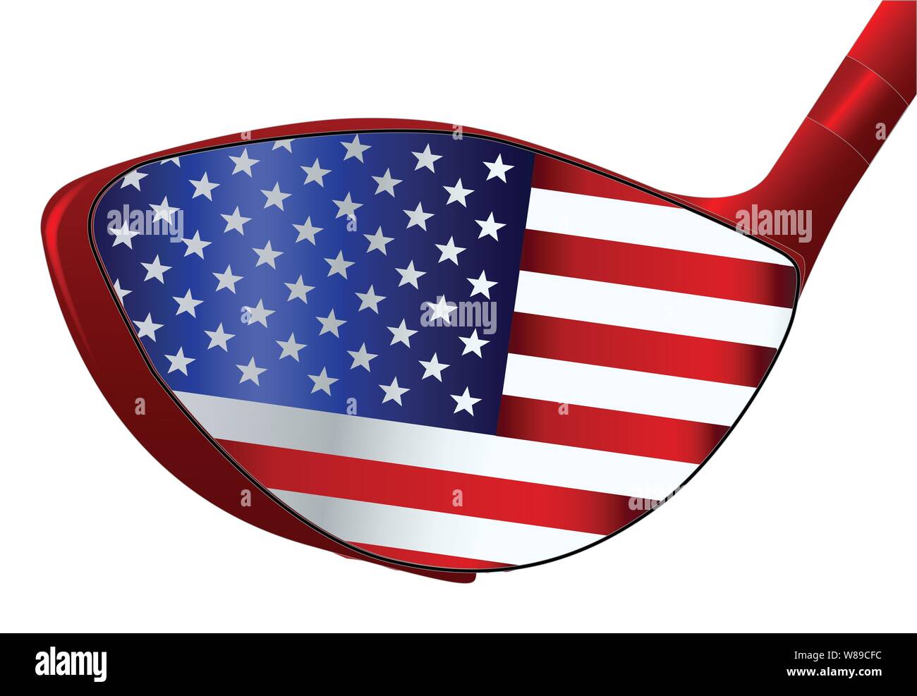 A USA Stars And Stripes flag behind a typical golf club on a white ...