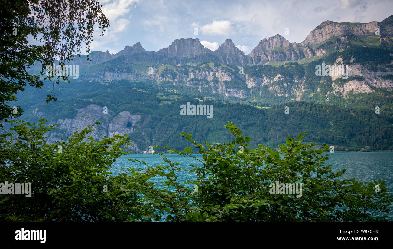 Beautiful blue water of lake walensee in switzerland travel photography ...