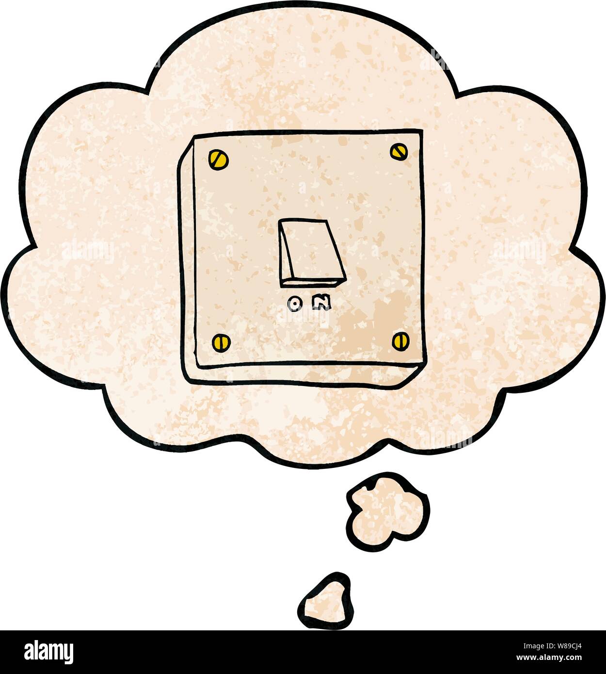 cartoon light switch with thought bubble in grunge texture style Stock ...