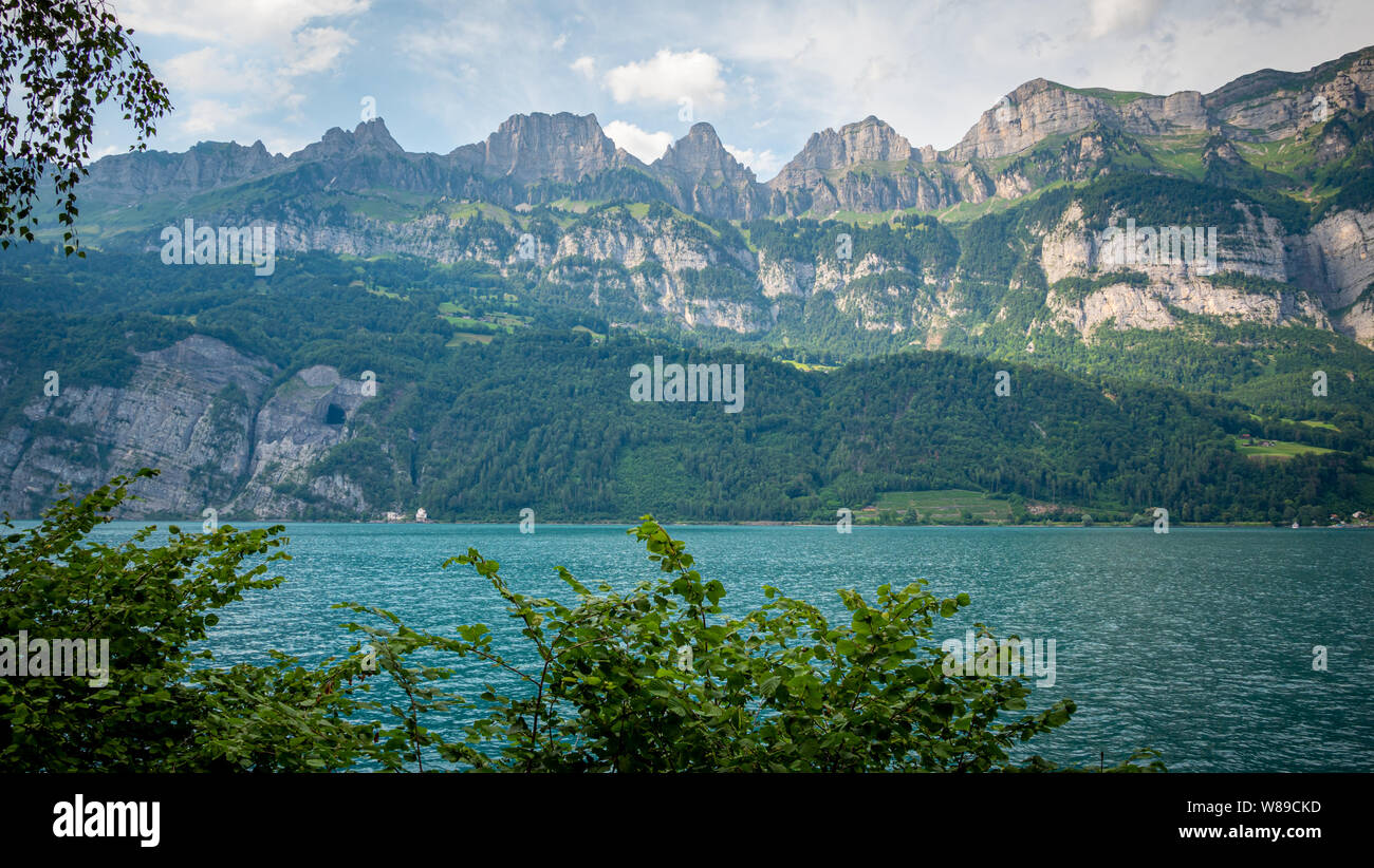 Beautiful blue water of lake walensee in switzerland travel photography ...