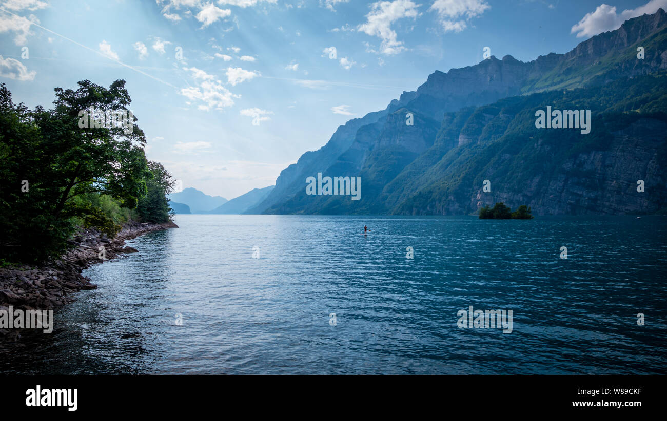 Beautiful blue water of lake walensee in switzerland travel photography ...