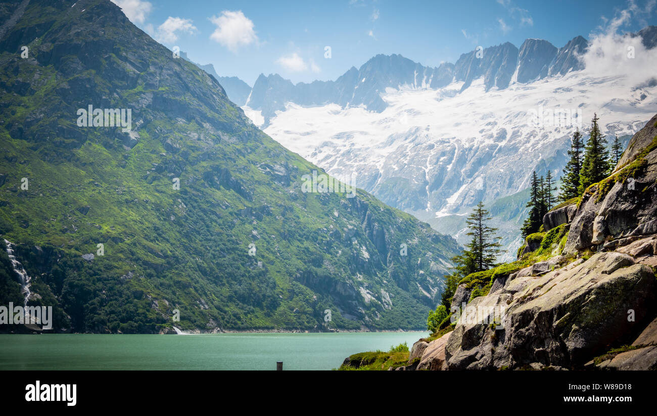 Beautiful lake in the glaciers of the Swiss Alps - nature of ...