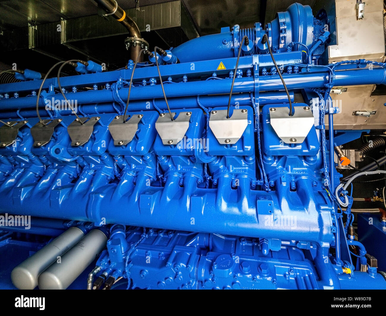 Engine of CHP unit. Diesel and gas industrial electric generator ...