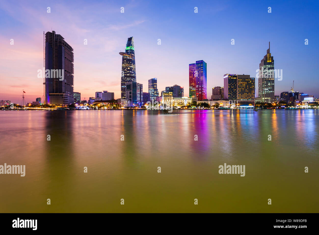Ho Chi Minh city skyline aerial panoramic view at night. Ho Chi Minh is ...