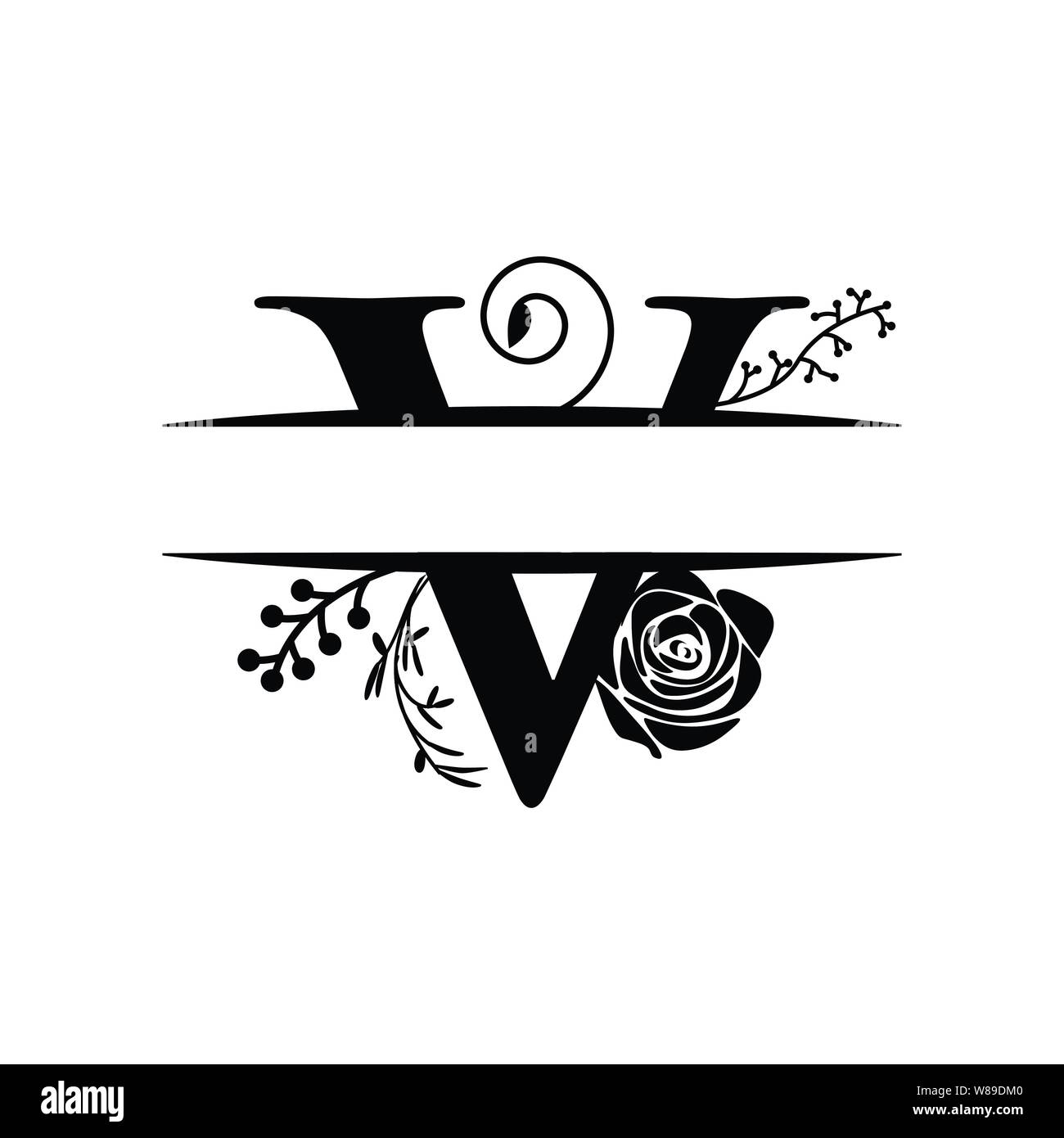Floral font letter v Black and White Stock Photos & Images - Alamy
