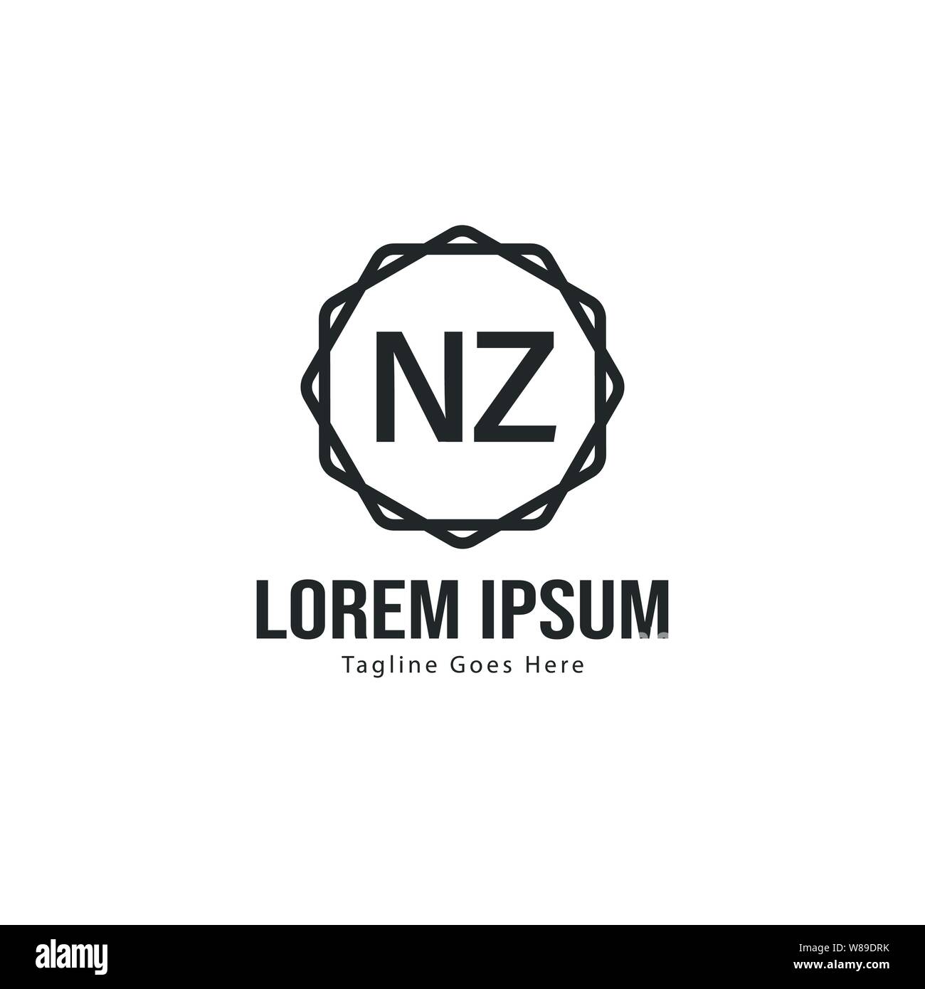 Initial NZ logo template with modern frame. Minimalist NZ letter logo ...