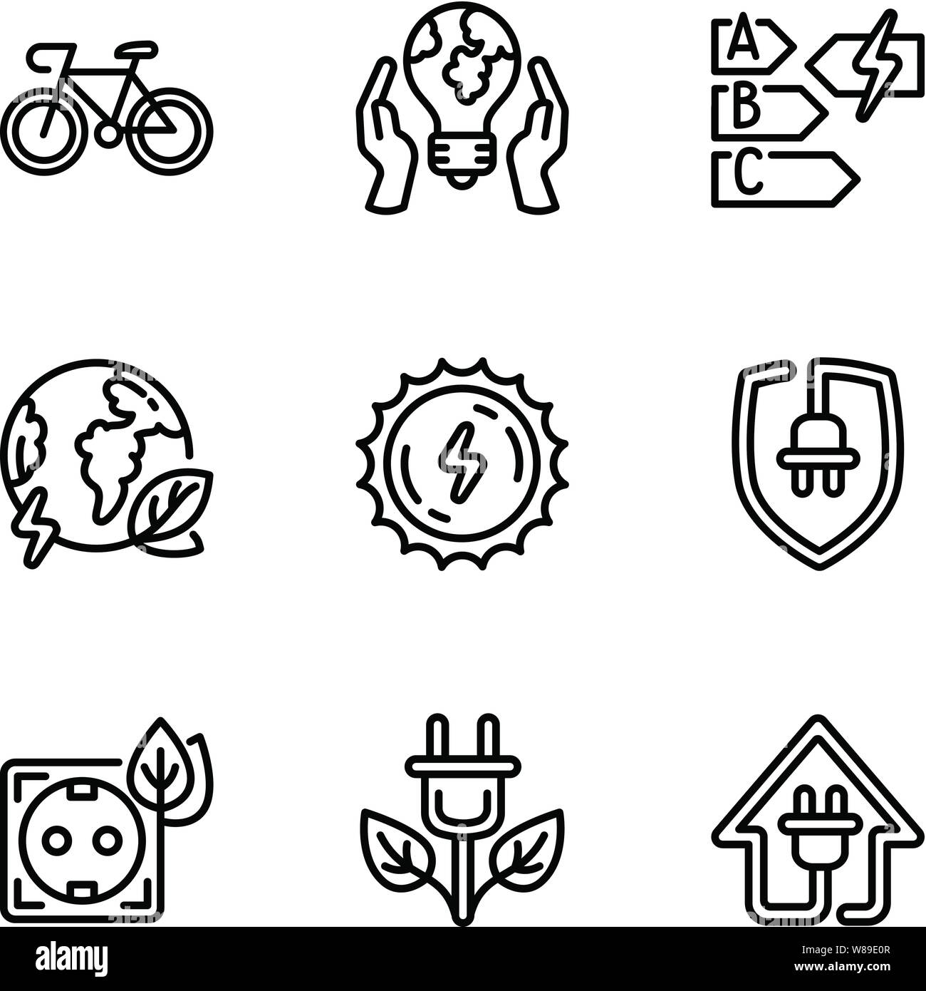 Eco energy source icon set. Outline set of 9 eco energy source vector ...