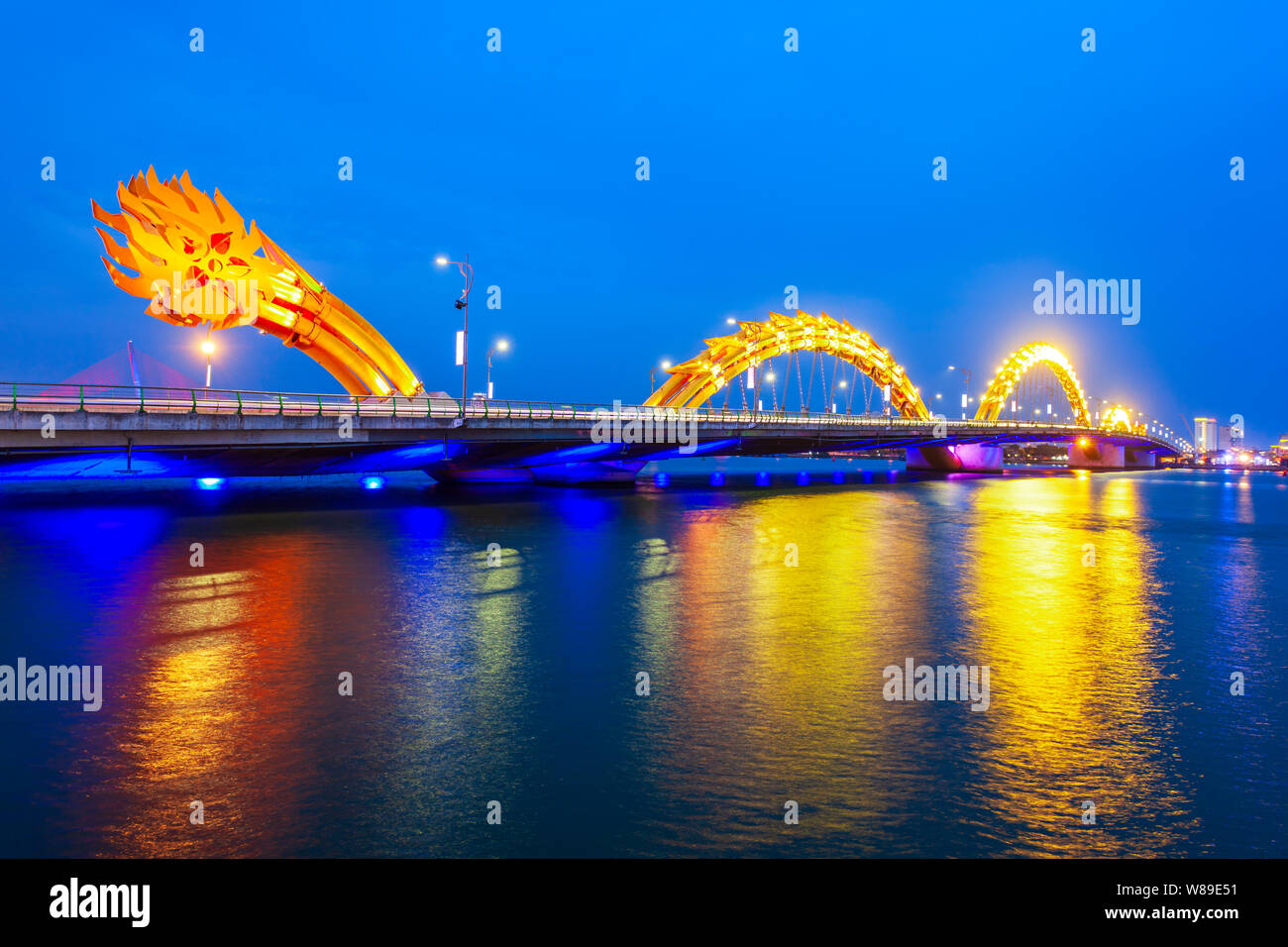 Danang Dragon bridge through Han river in Da Nang city in Vietnam Stock ...
