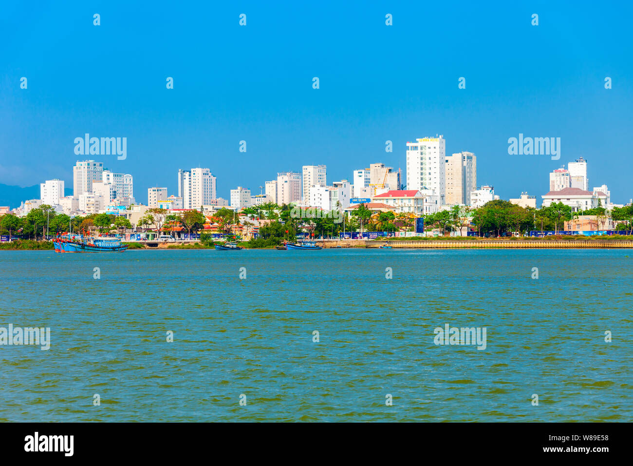 Da Nang city centre skyline aerial panoramic view. Danang is the fourth ...