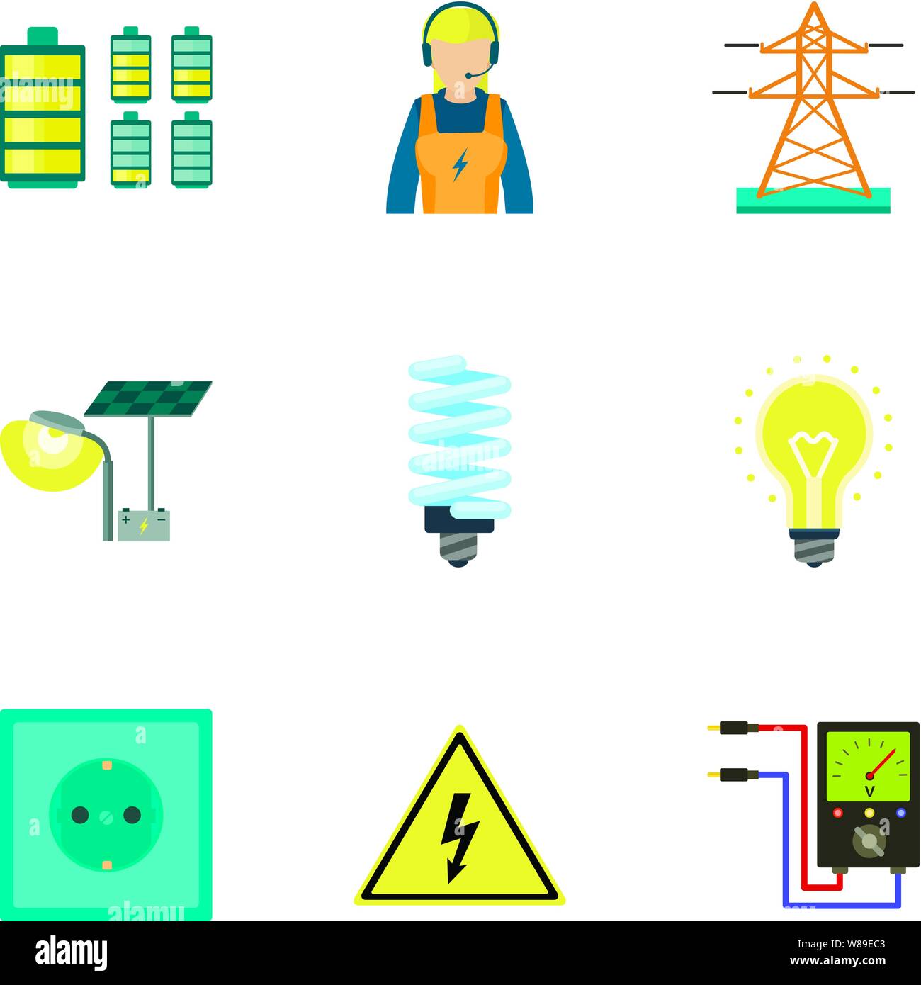 City electric energy icon set. Flat set of 9 city electric energy ...
