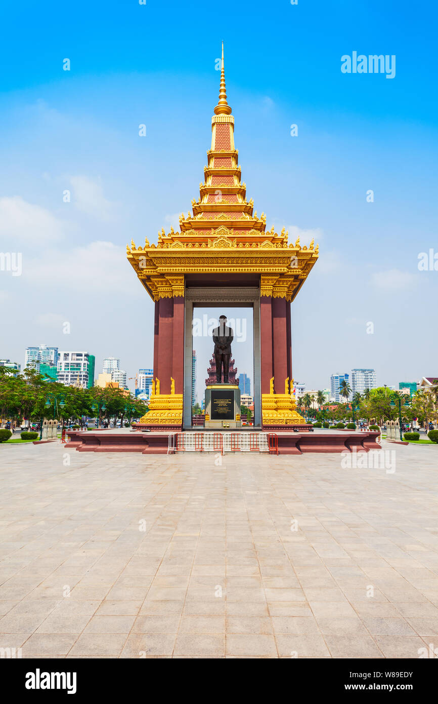 Statue of King Father Norodom Sihanouk is located in Phnom Penh in ...