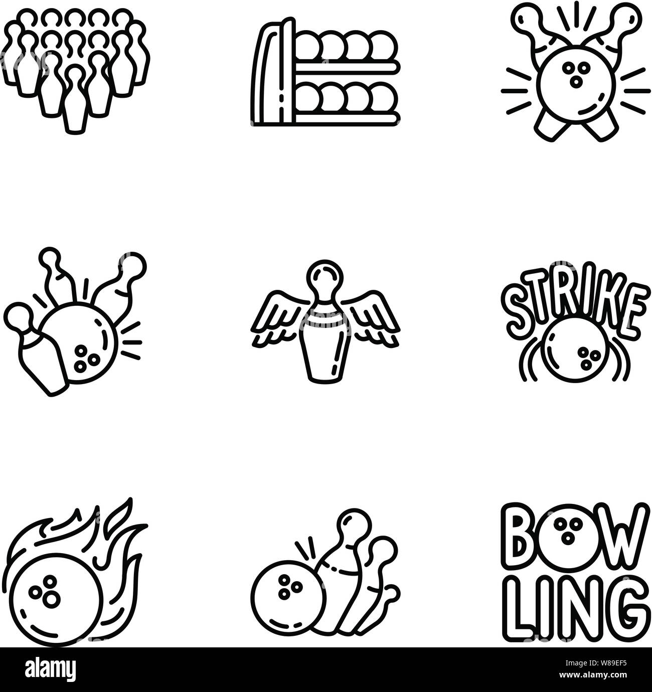 Bowling championship icon set. Outline set of 9 bowling championship ...