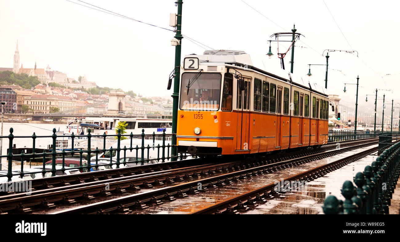Budapest, Hungary - May 30, 2019: the famous tram line number two ...