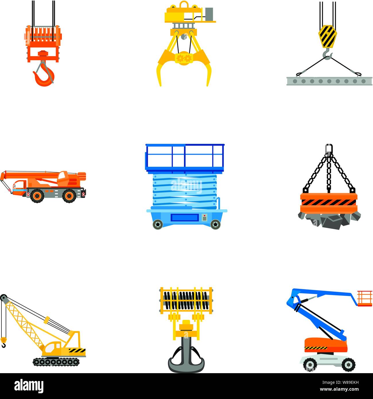 Mobile lift machine icon set. Flat set of 9 mobile lift machine vector ...