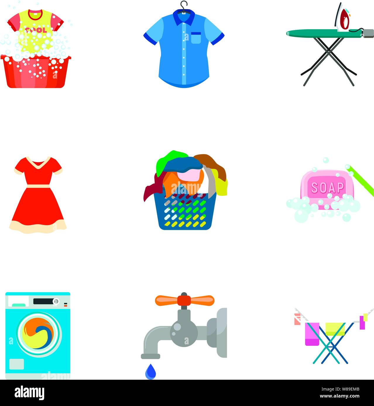 Clothing washer icon set. Flat set of 9 clothing washer vector icons ...