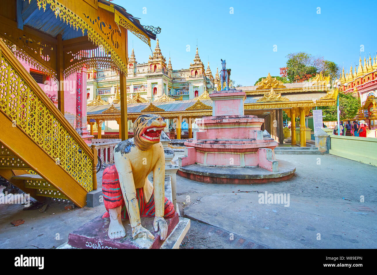MONYWA, MYANMAR - FEBRUARY 22, 2018: The statue of tiger with human ...