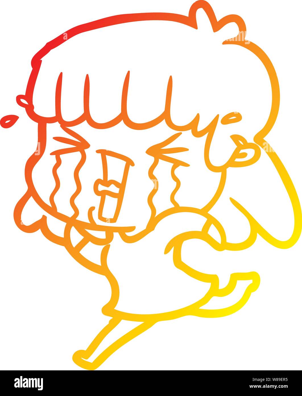 warm gradient line drawing of a cartoon woman in tears Stock Vector ...
