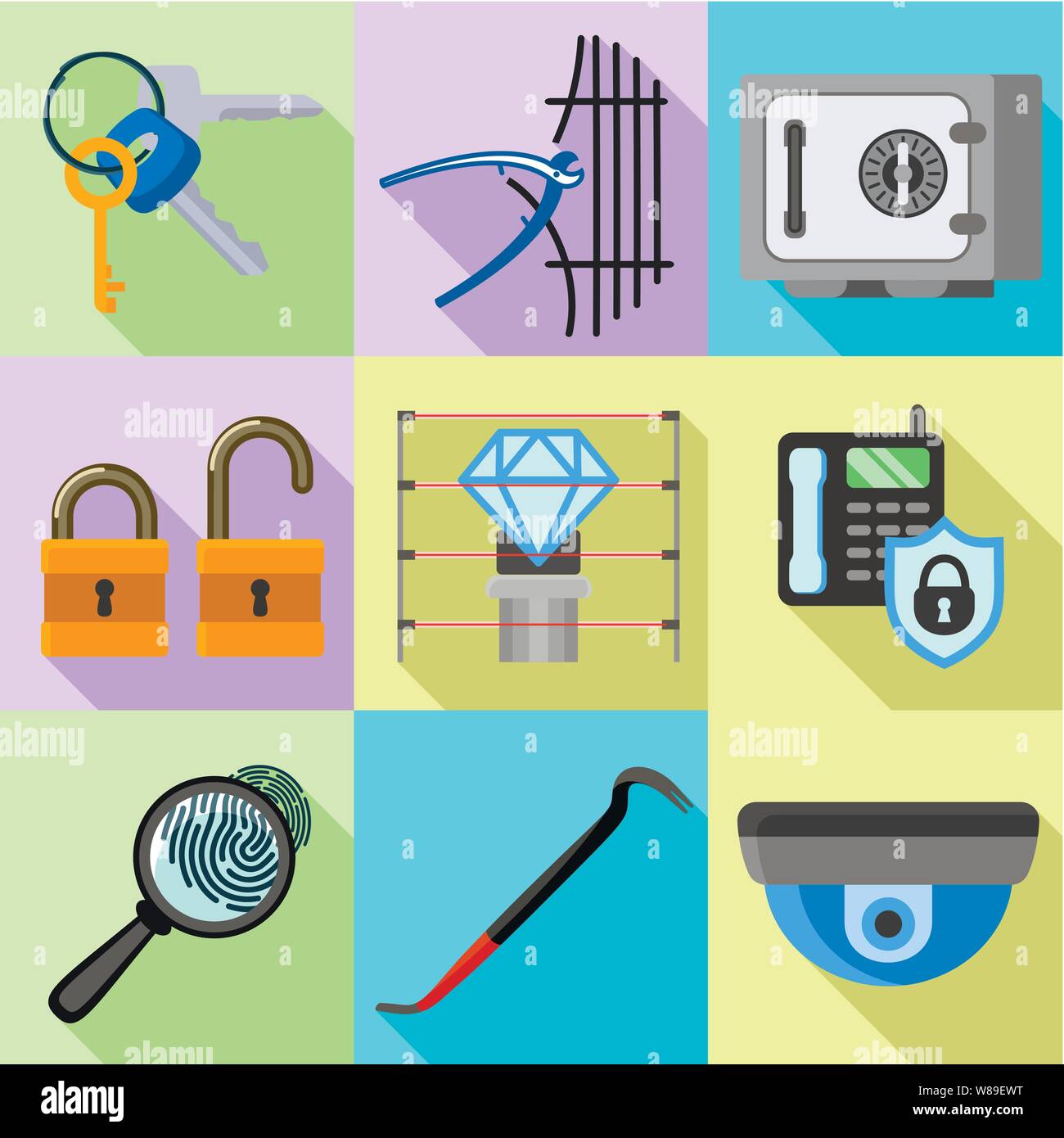 Museum security icon set. Flat set of 9 museum security vector icons ...