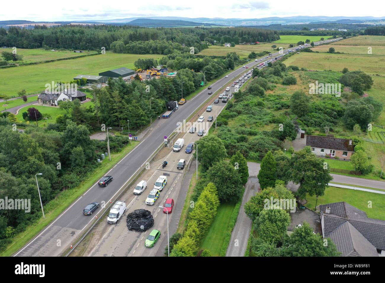 Inverness, UK. 8th Aug, 2019. Rush hour traffic disruption on the A9 ...