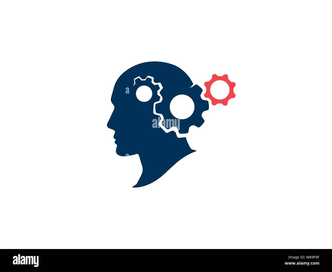 Thinking process vector illustration. Silhouette human head with gears ...
