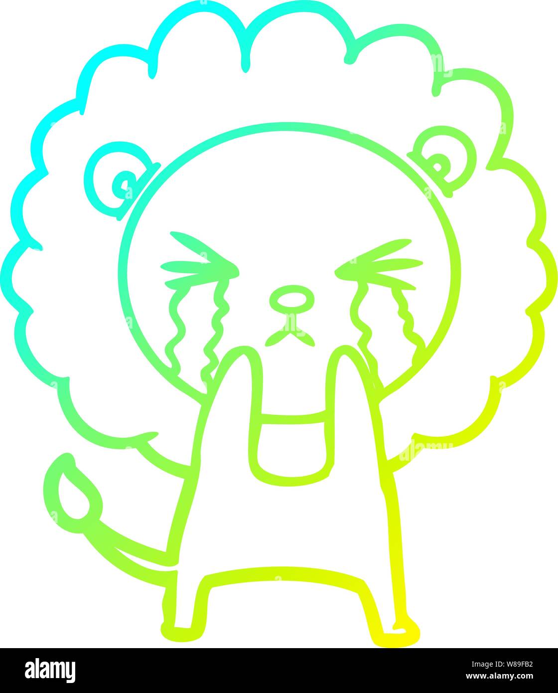 cold gradient line drawing of a cartoon crying lion Stock Vector Image ...