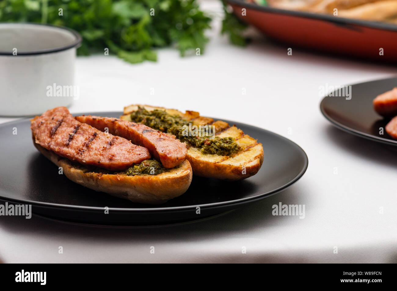 Choripan, south American style chorizo sandwich made with Argentine ...