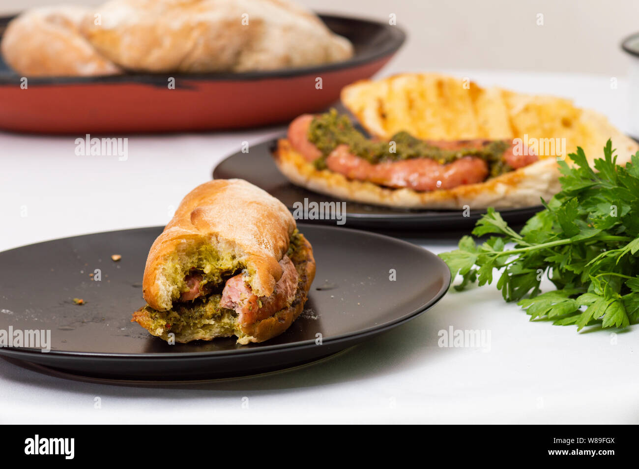 Choripan, south American style chorizo sandwich made with Argentine ...