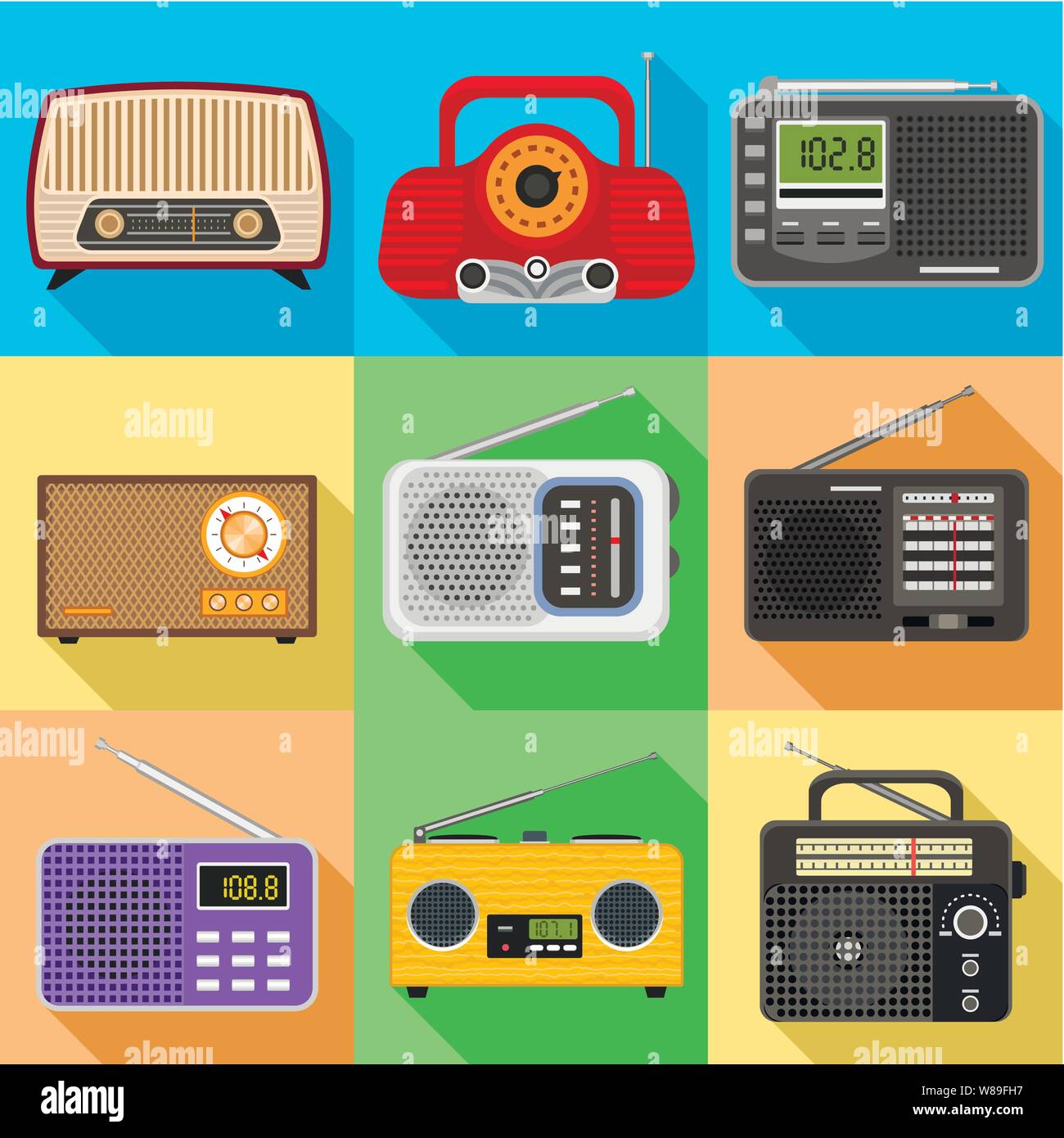 Fm radio icon set. Flat set of 9 fm radio vector icons for web design ...