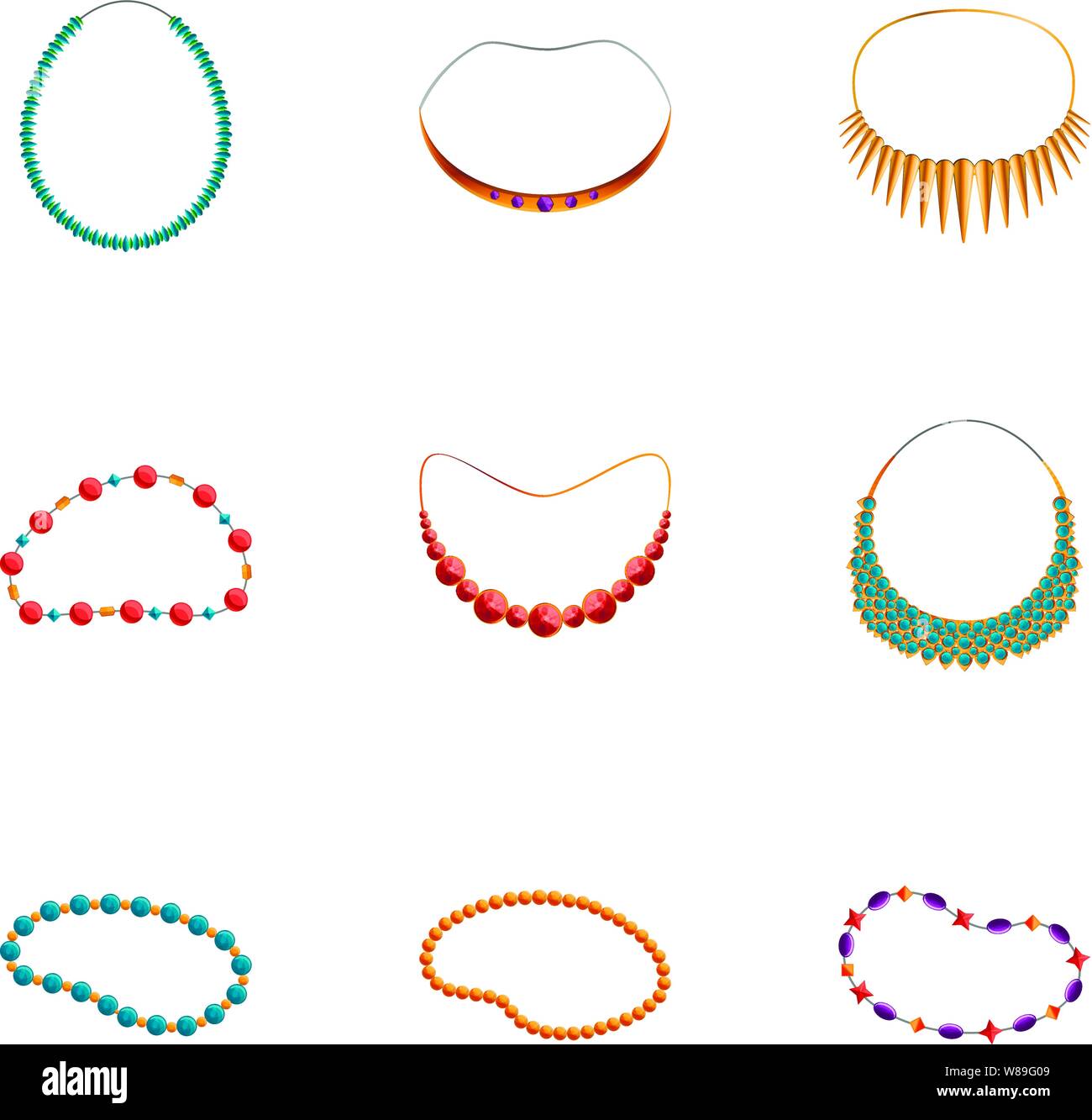 Gemstone necklace icon set. Cartoon set of 9 gemstone necklace vector ...