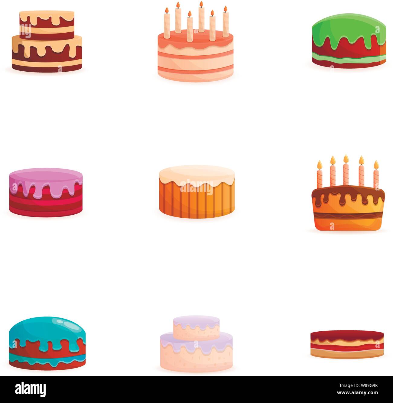 Party cake icon set. Cartoon set of 9 party cake vector icons for web ...