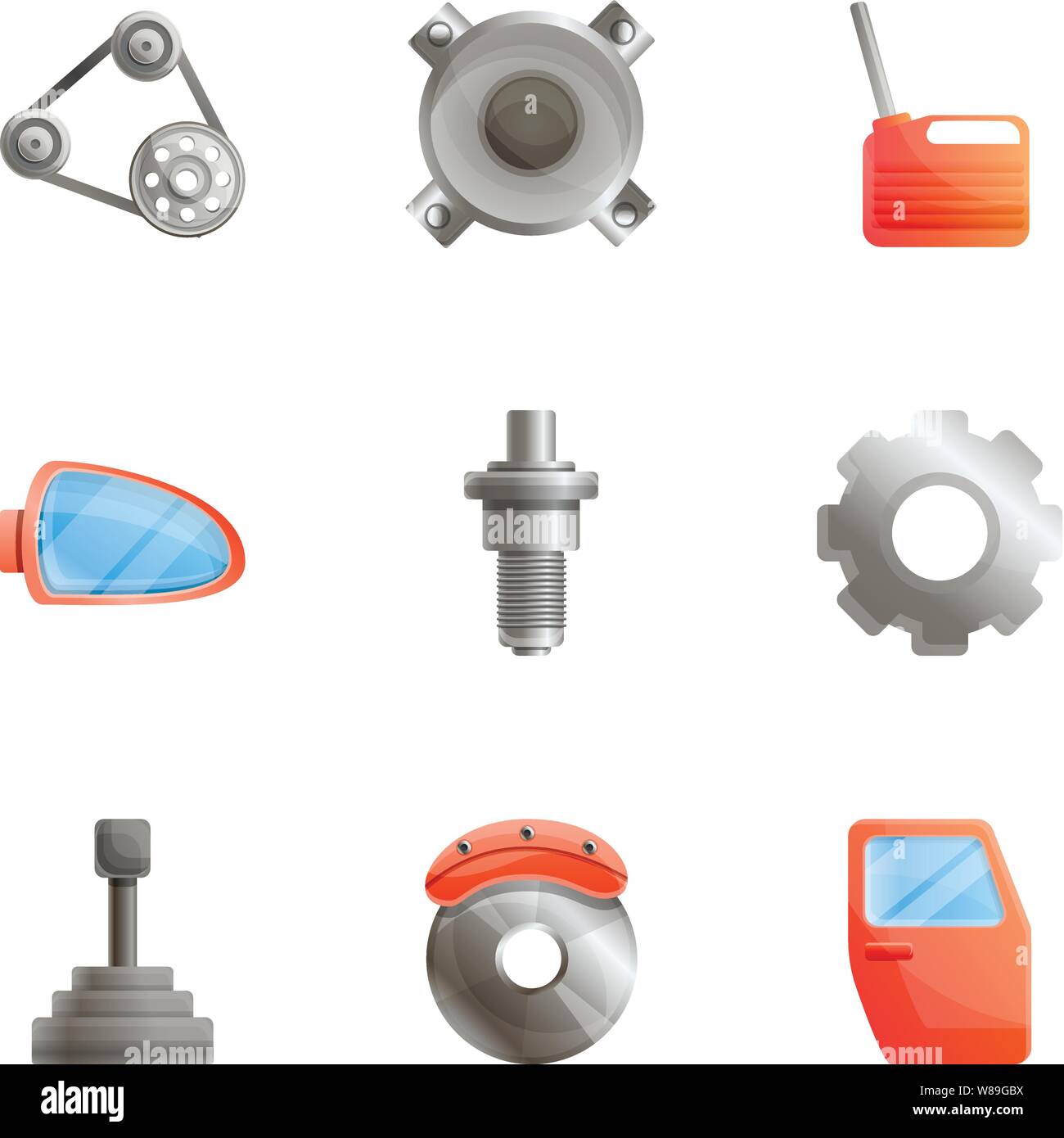 Car motor parts icon set. Cartoon set of 9 car motor parts vector icons ...