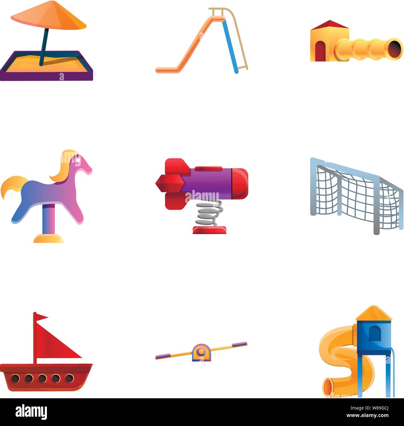Kid play zone icon set. Cartoon set of 9 kid play zone vector icons for ...