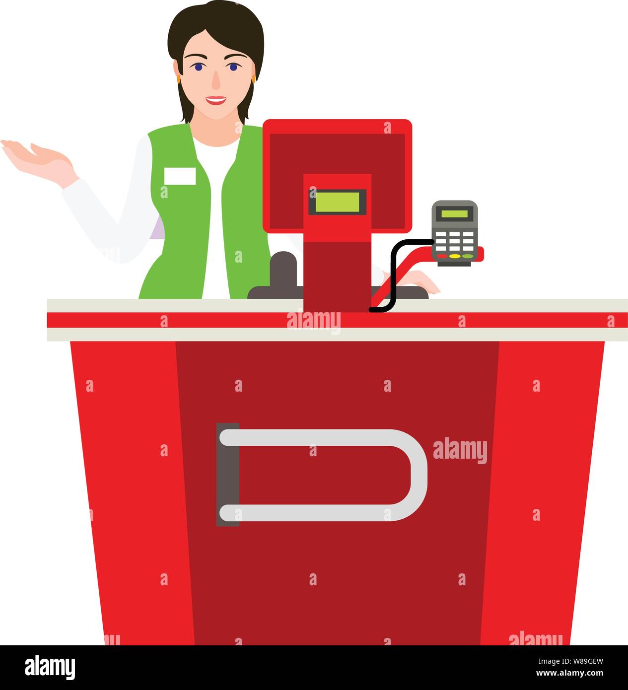 Young woman cashier icon. Flat illustration of young woman cashier ...