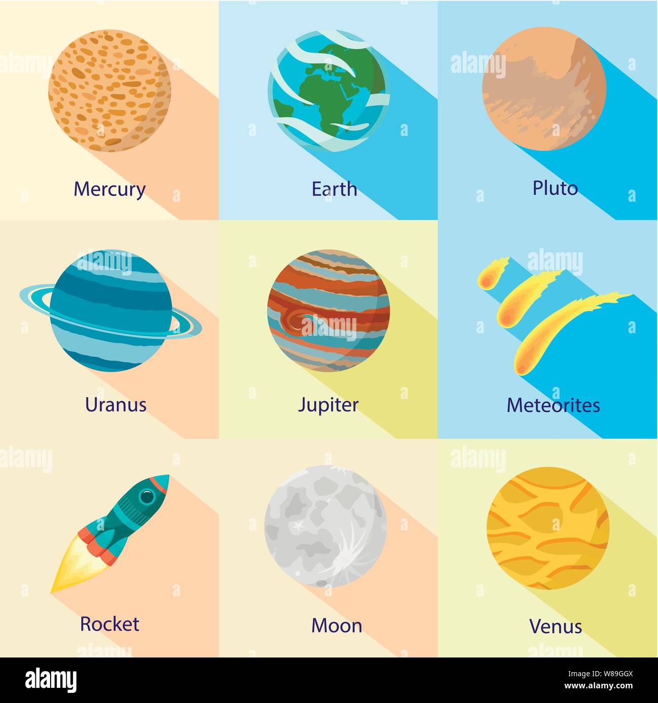 Space solar planet icon set. Flat set of 9 space solar planet vector ...