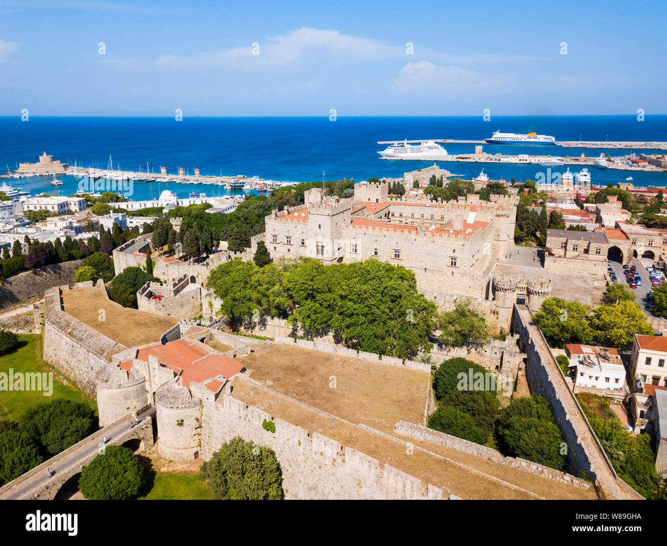 Rhodes old town aerial panoramic view in Rhodes island in Greece Stock ...