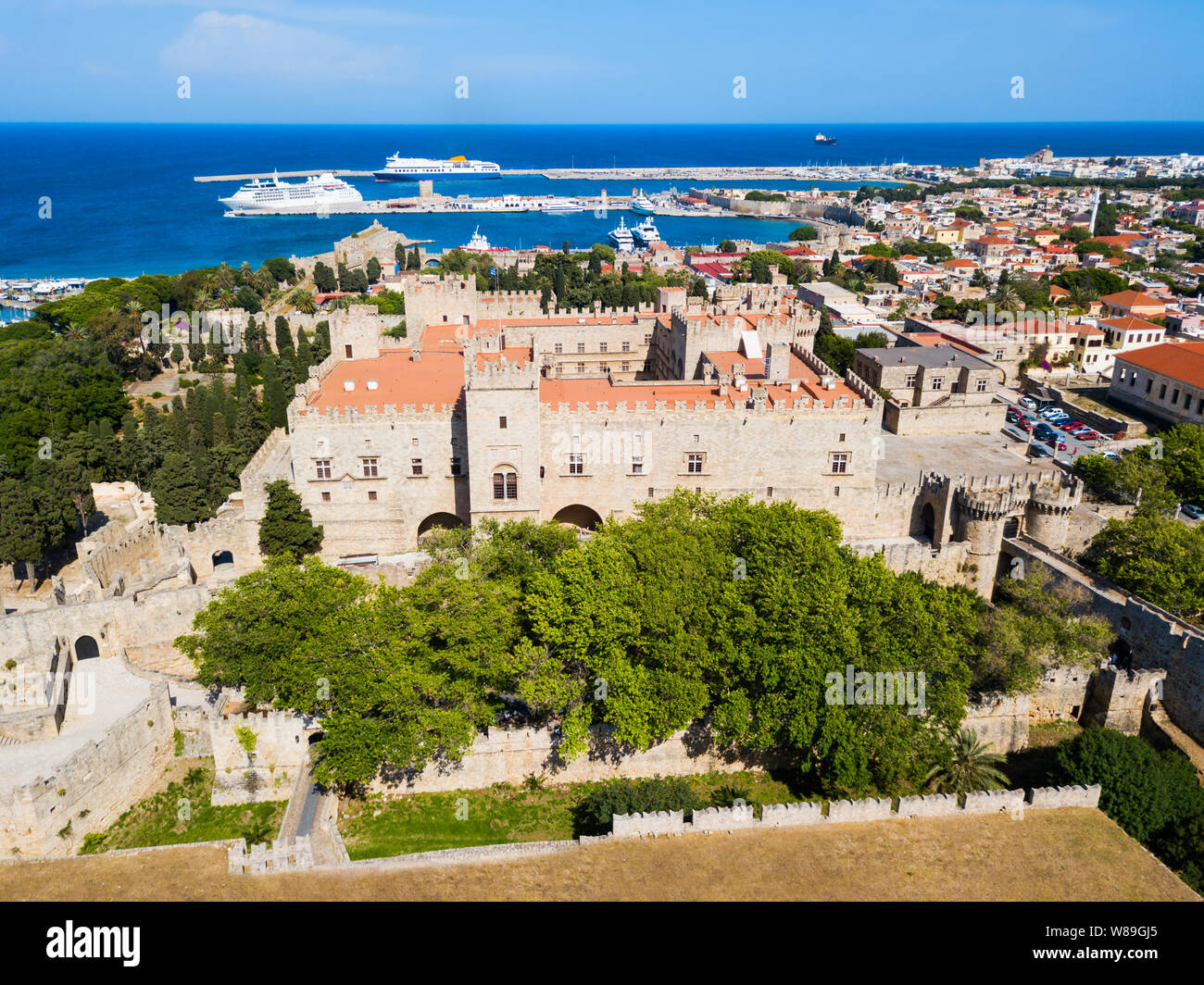 Rhodes old town aerial panoramic view in Rhodes island in Greece Stock ...