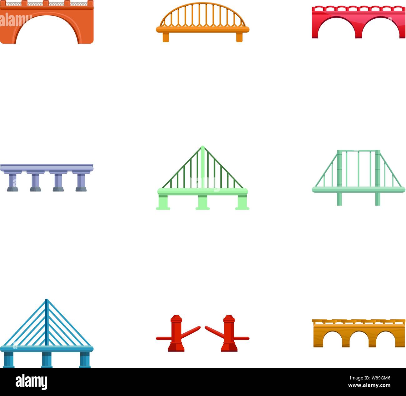 Travel bridge icon set. Cartoon set of 9 travel bridge vector icons for ...