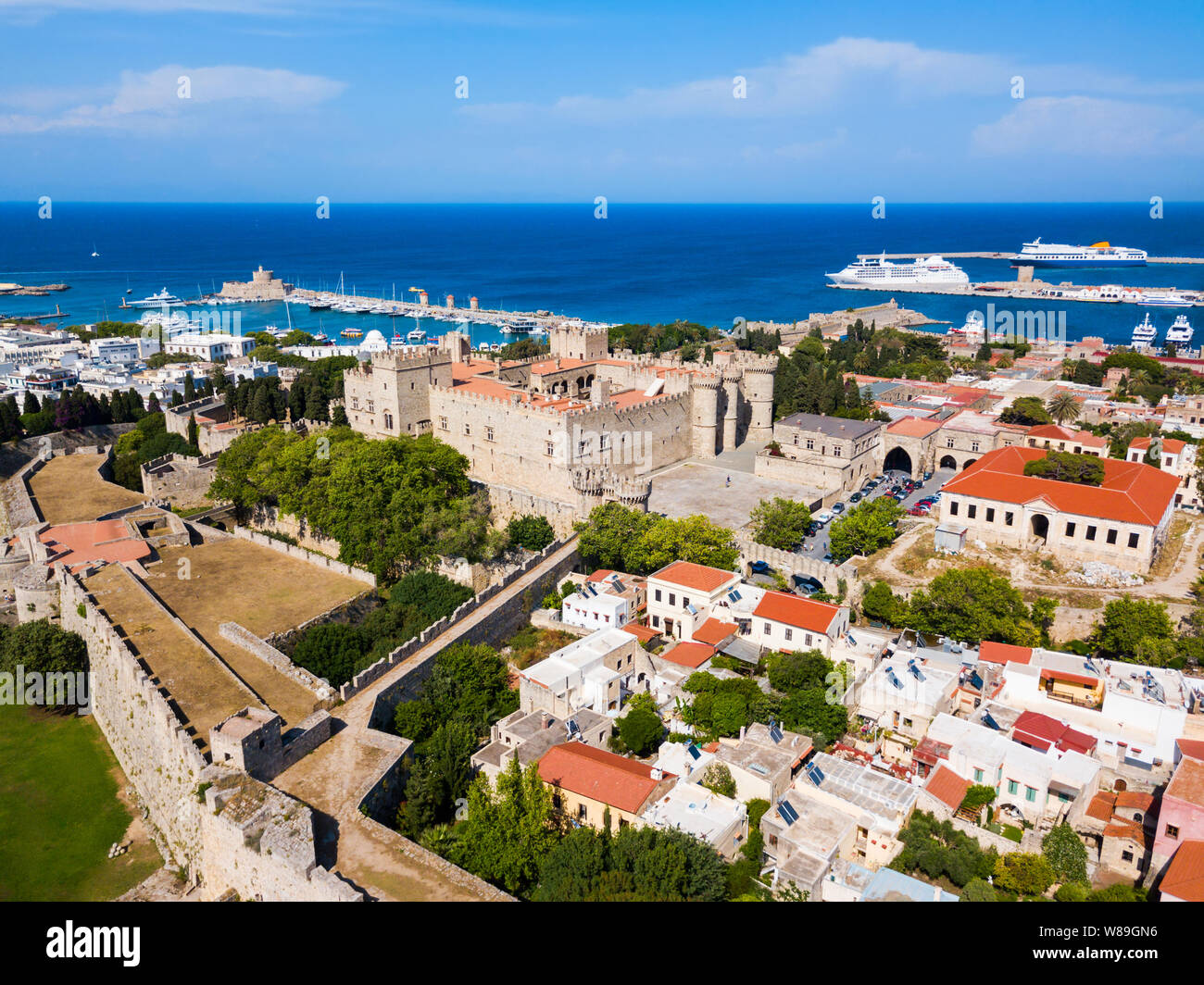Rhodes old town aerial panoramic view in Rhodes island in Greece Stock ...