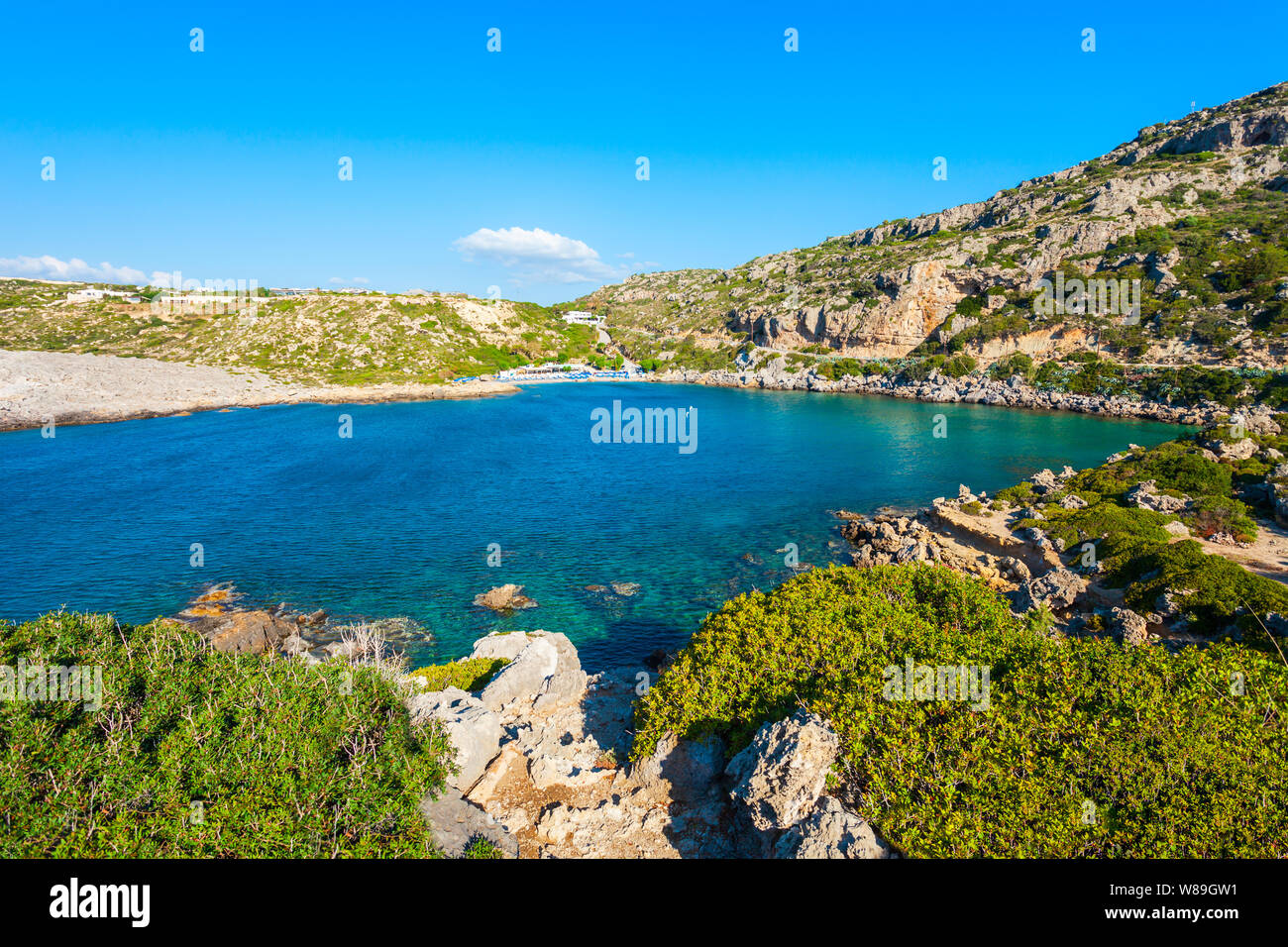 Ladiko beach and Anthony Quinn Bay aerial panoramic view in Rhodes ...