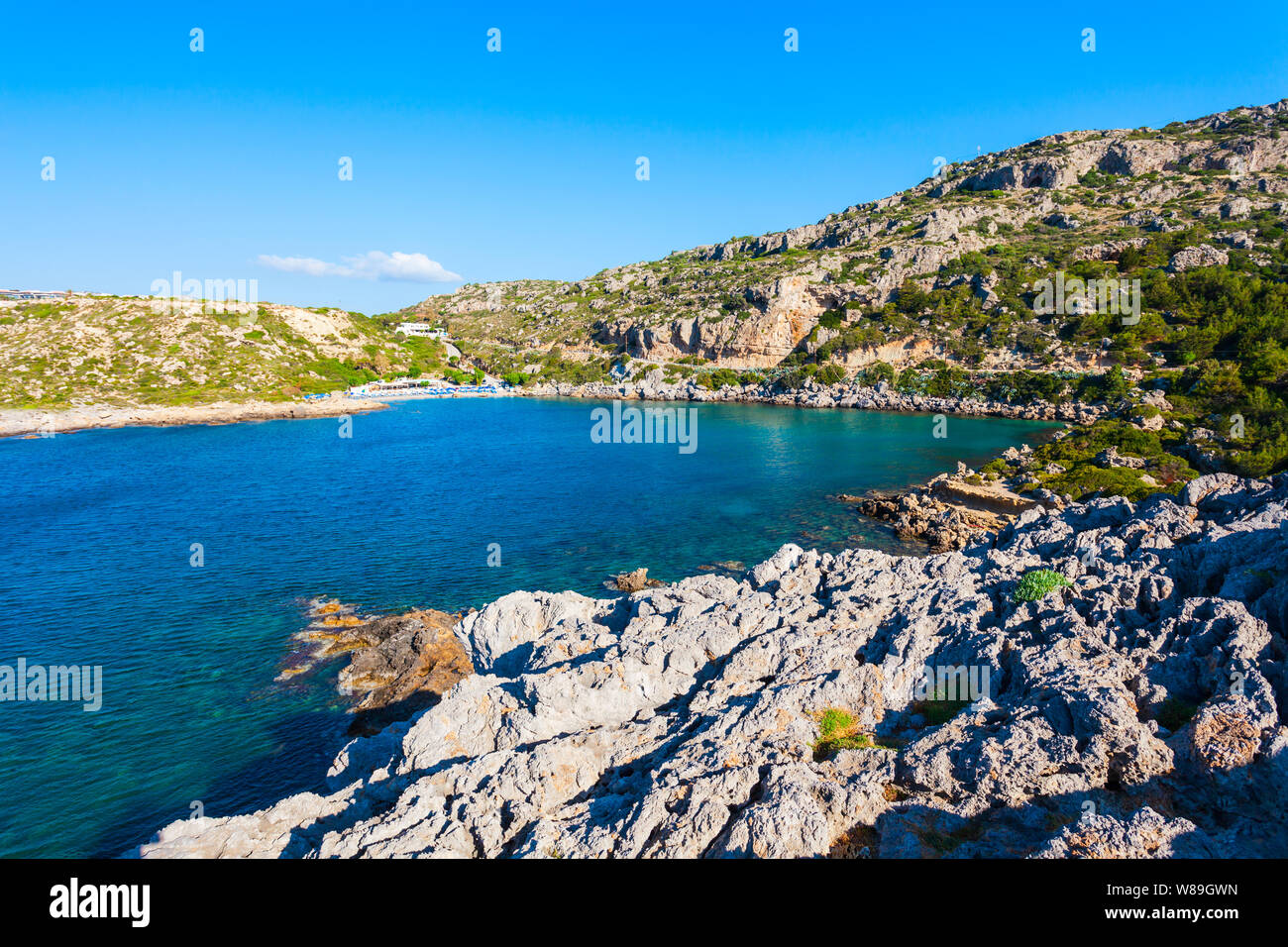 Ladiko beach and Anthony Quinn Bay aerial panoramic view in Rhodes ...