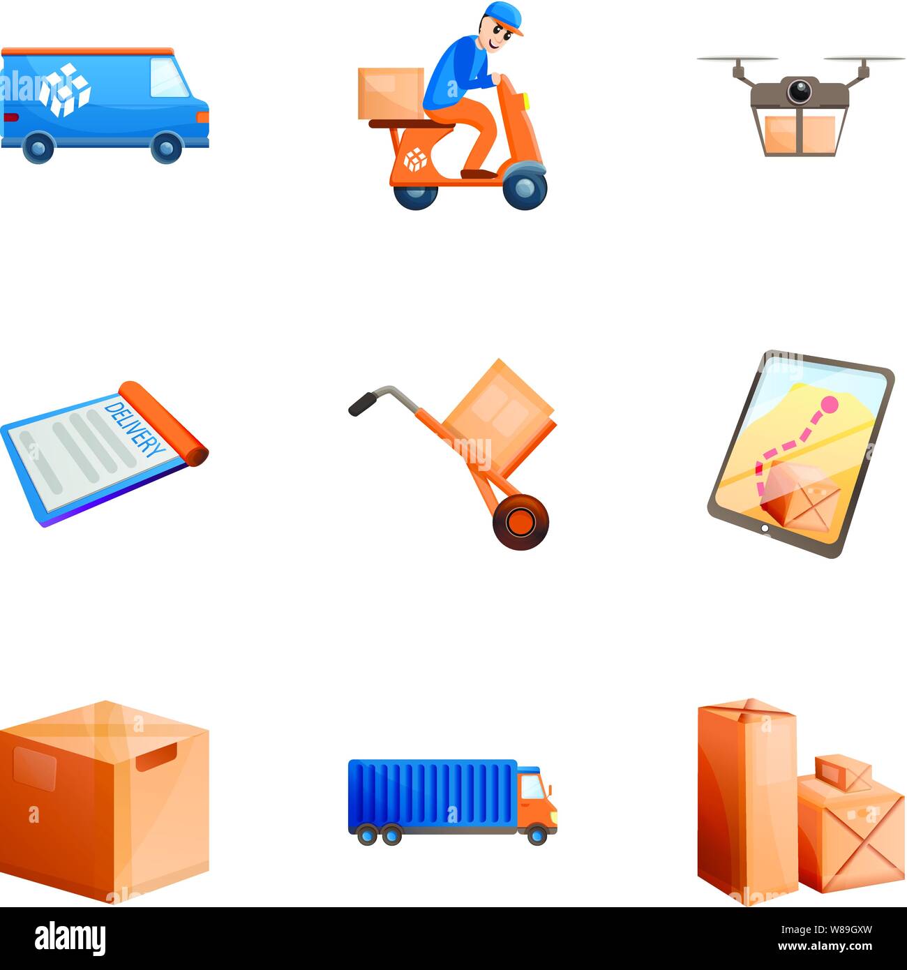Courier parcel delivery icon set. Cartoon set of 9 courier parcel ...