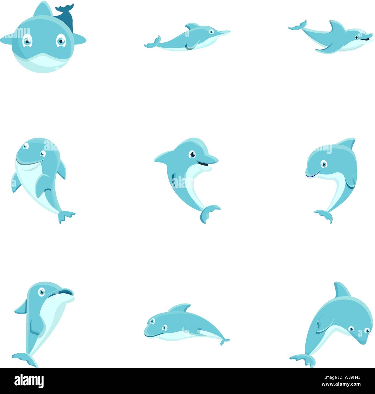 Sea dolphin icon set. Cartoon set of 9 sea dolphin vector icons for web ...