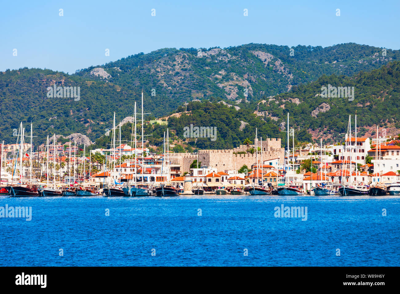 Marmaris Castle aerial panoramic view, located in Marmaris city in ...