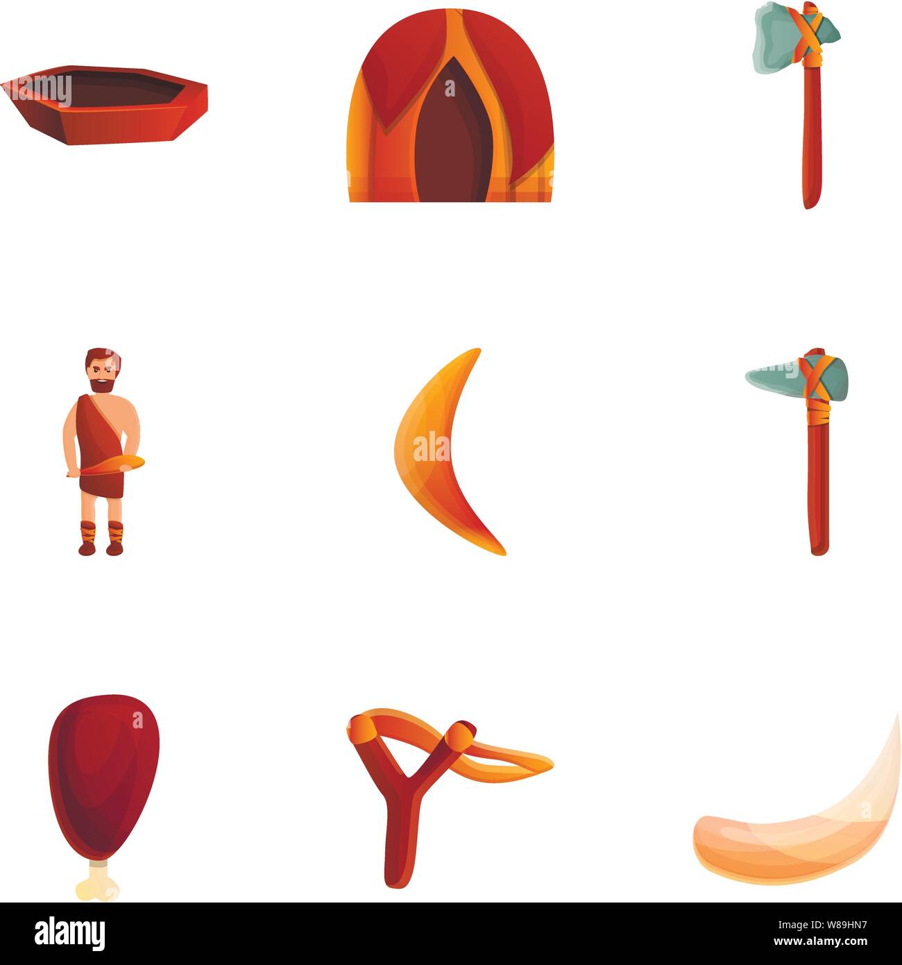 Prehistoric weapon icon set. Cartoon set of 9 prehistoric weapon vector ...