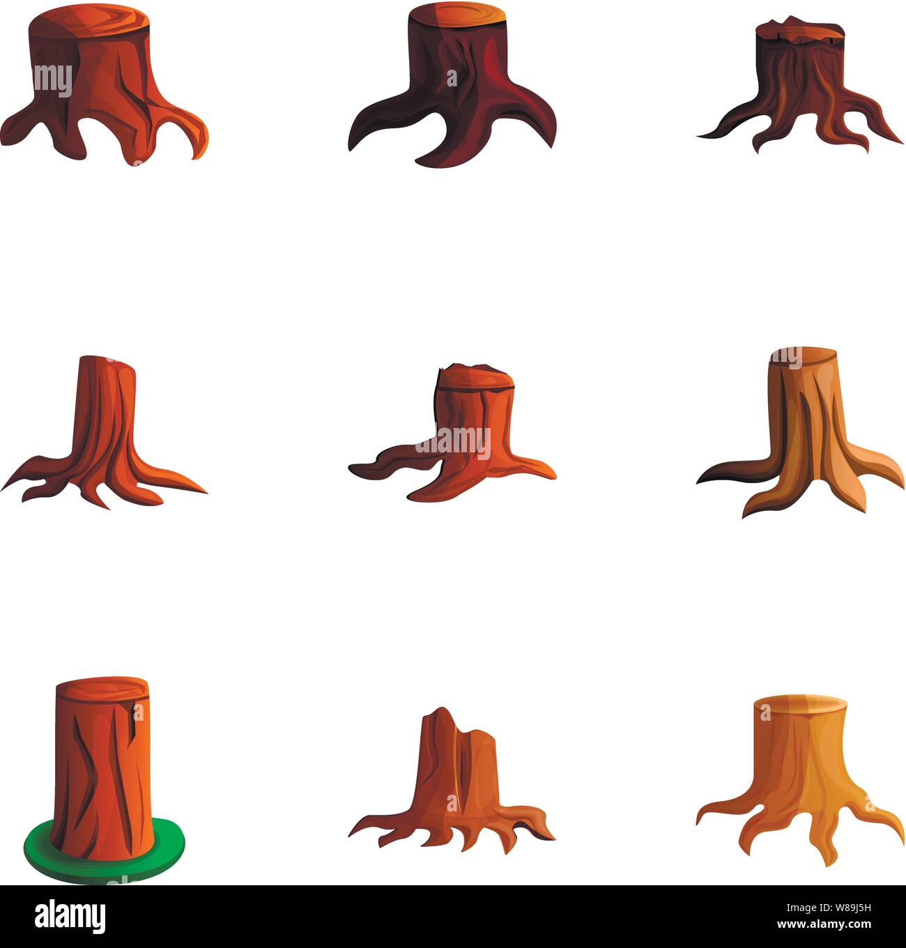 Old tree stump icon set. Cartoon set of 9 old tree stump vector icons ... Old tree stump icon set. Cartoon set of 9 old tree stump vector icons ...